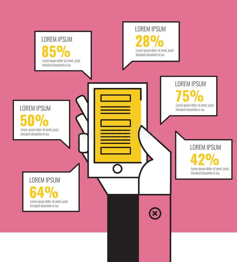 Hand Holding Mobile Phone and Speech Bubbles Infographics. Stock Vector ...