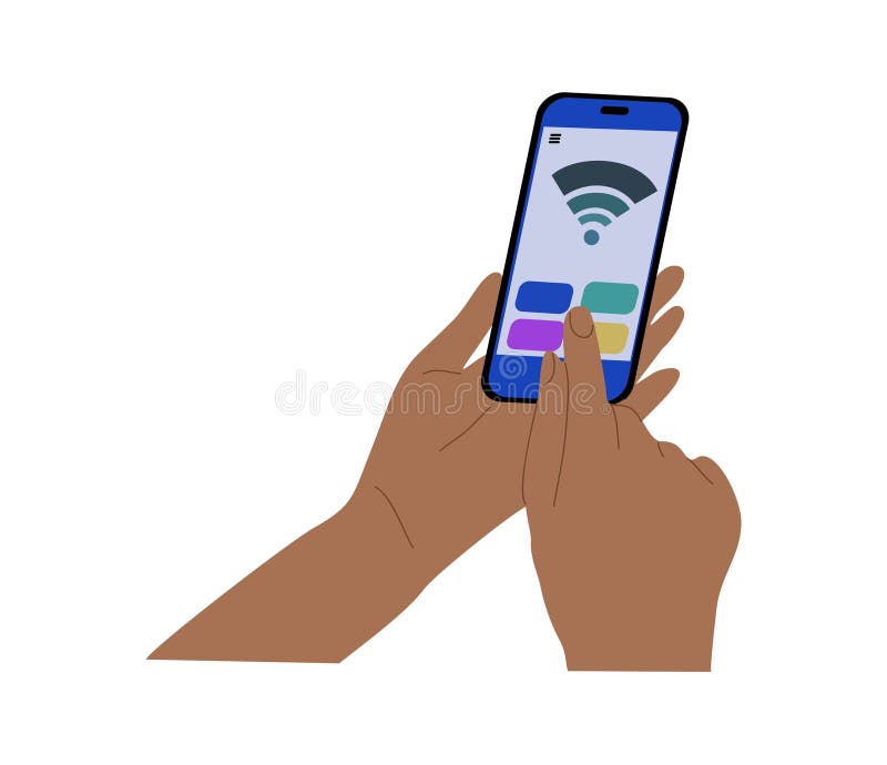 Hand Holding Mobile Phone with Web Application. Stock Vector ...