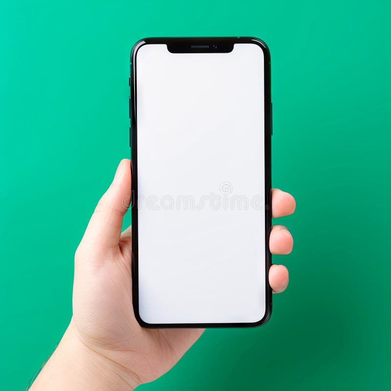 Hand Holding Mobile Phone with White Screen with Stock Photo - Image of ...