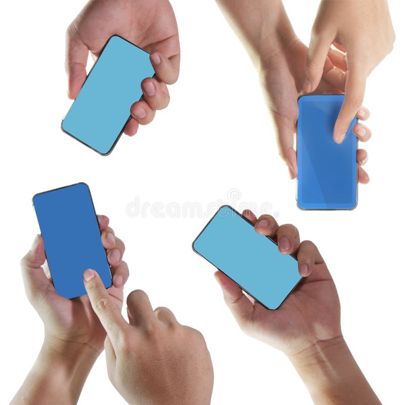 Set of Hand Holding Mobile Smart Phone with Blank Screen Stock Photo ...