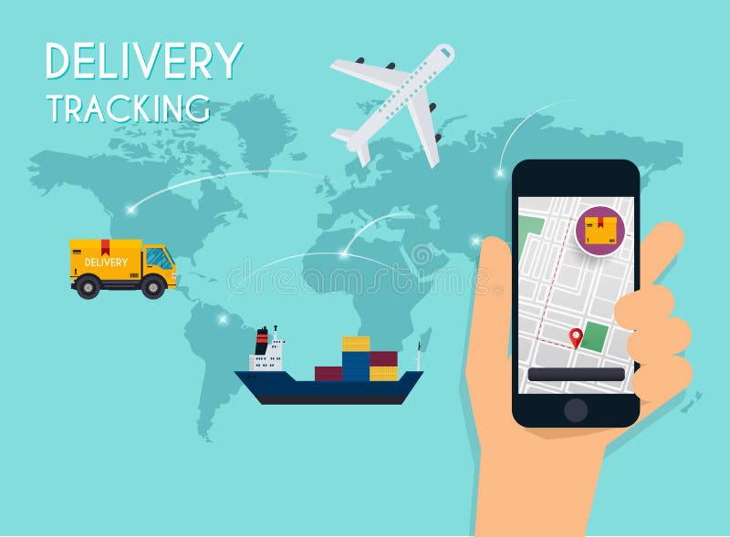 Hand Holding Mobile Smart Phone with App Delivery Tracking. Vector ...