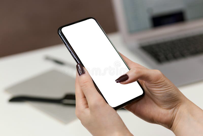 Hand Holding Mobile Smart Phone with Blank Screen. Stock Photo - Image ...