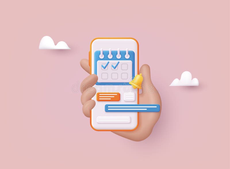 Hand Holding Mobile Smart Phone with Calendar Plan. Vector Modern Flat ...