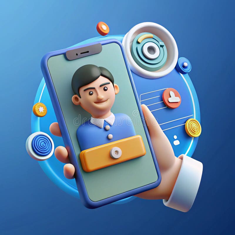 Hand Holding Mobile Smart Phone with Face Recognition App. 3D Web ...