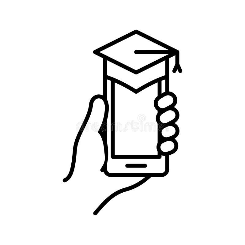 Hand Holding Mobile Smart Phone with Graduation Cap. Online Learning or ...