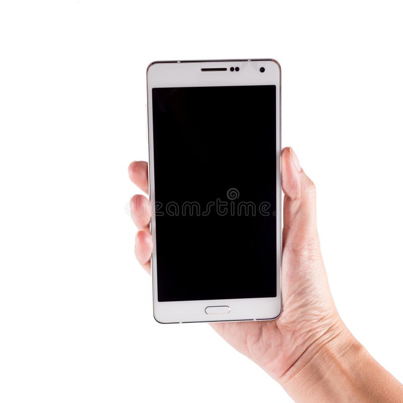 Hand Holding Mobile Smart Phone. Isolated on White Stock Photo - Image ...