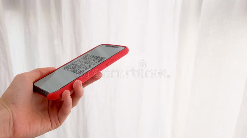 Hand Holding Mobile Smart Phone with QR Code Stock Footage - Video of ...