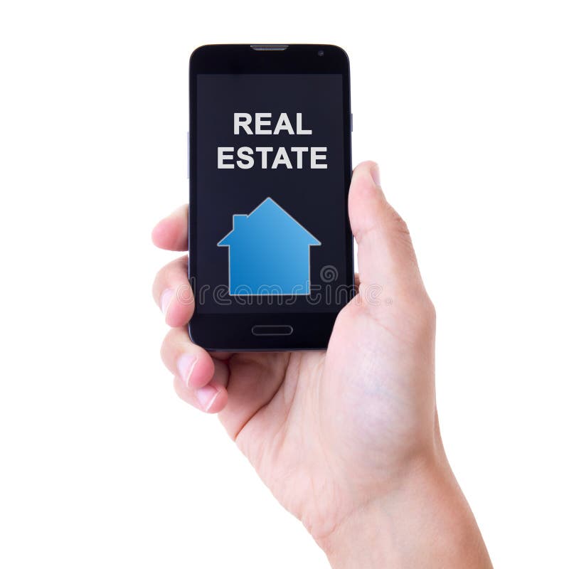 Hand Holding Mobile Smart Phone Real Estate Application Iso Stock ...