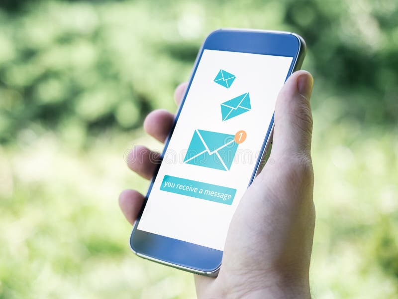 Hand Holding Mobile Smartphone with Message Icon on a Screen. Email ...