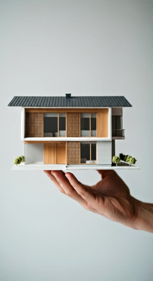 Hand Holding Modern Architectural Model of Sustainable House Design ...