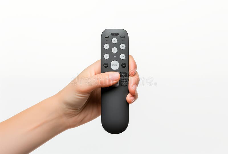Hand Holding Modern Black Remote Control on White Background Stock Illustration - Illustration ...