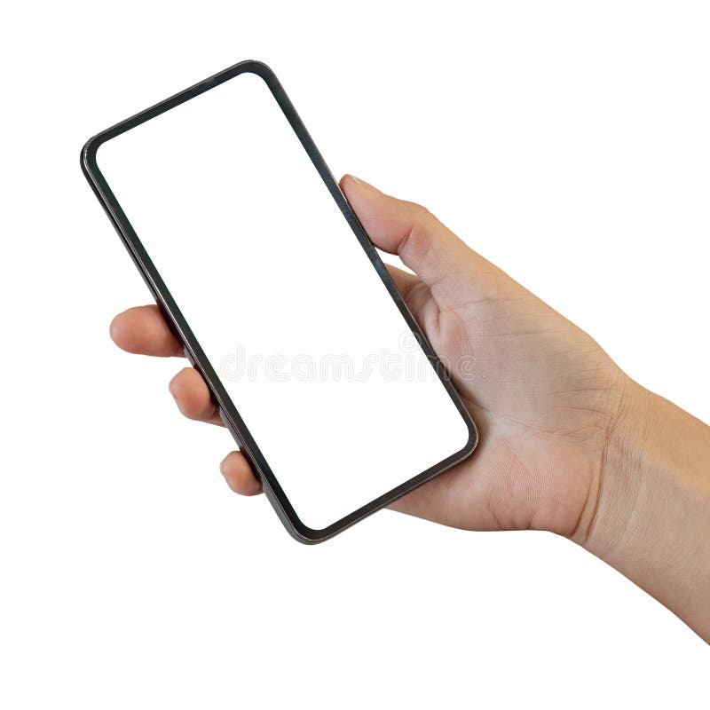 Hand Holding Modern Smart Phone with Blank Screen Isolated Stock Photo ...