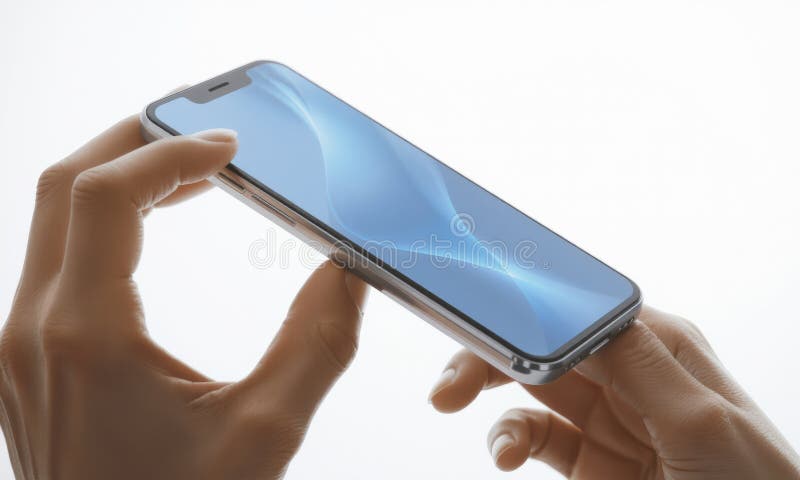 Hand Holding Modern Smartphone with Blue Abstract Screen, Showcasing ...