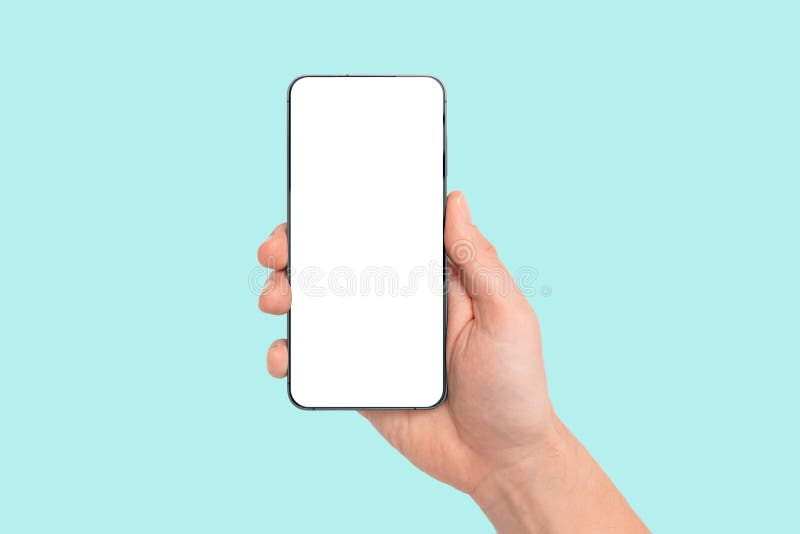 Modern Smartphone with White Blank Screen in Female Hand Stock Image ...