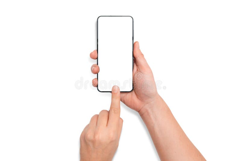 Modern Smartphone with White Blank Screen in Female Hand Stock Image ...