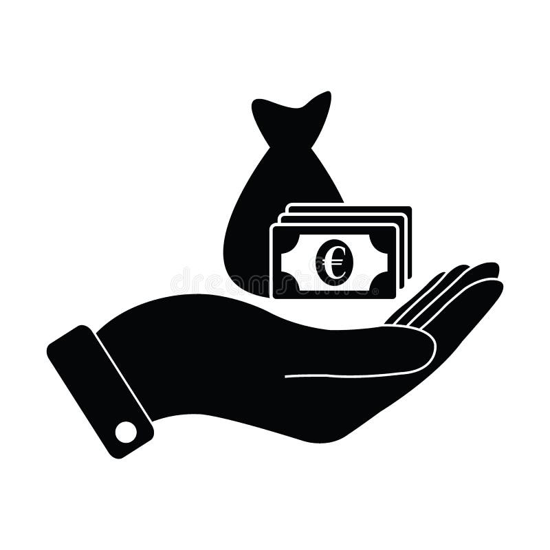 Hand Holding Money Icon Euro Sign Stock Vector - Illustration of give ...