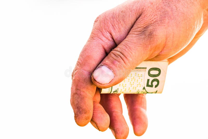Hand Holding Money Like Bribe or Tips Isolated, Hard Worked Hand Taking ...