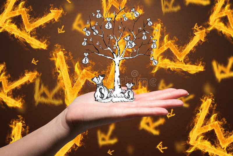 Burning Graph Money and Clock Symbols Stock Image - Image of blue ...