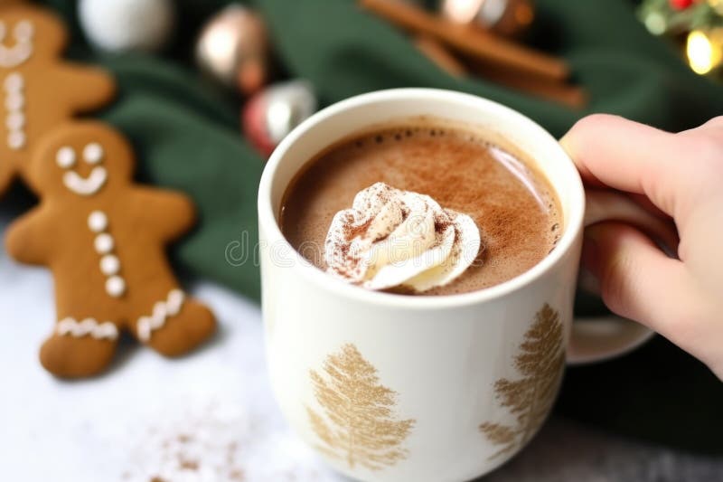 Hand Holding a Mug, with Steam Rising from Gingerbread Latte Stock ...