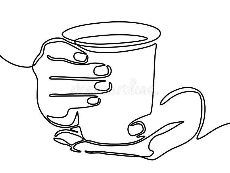 Hand Holding Mug with Tea or Coffee. One Line Drawing. Stock Vector ...