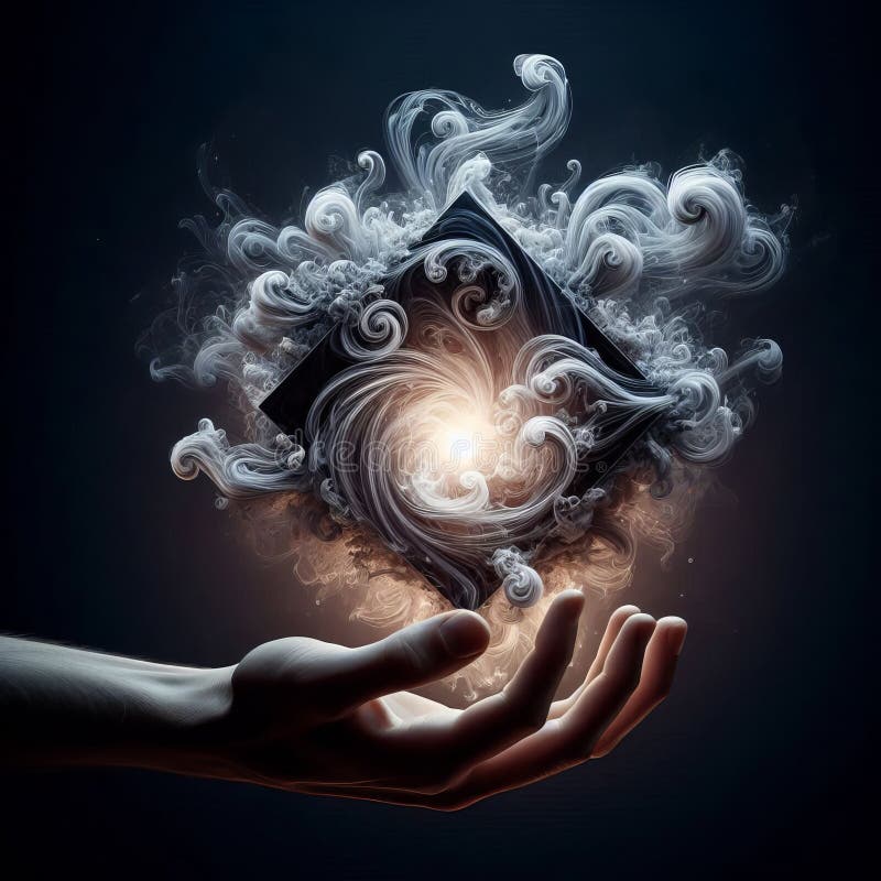 Hand Holding a Mysterious Swirling Cube of Light Stock Photo - Image of ...