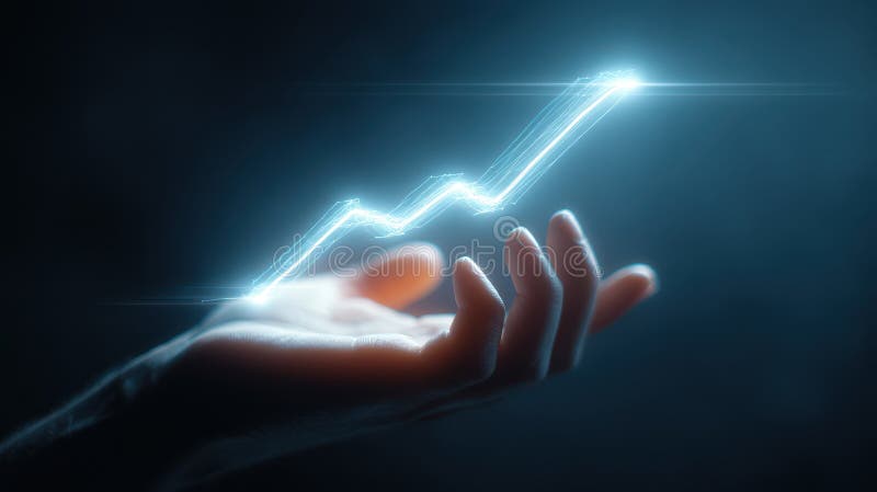 Hand Holding Neon Analytics Chart Symbolizing Growth and Financial ...