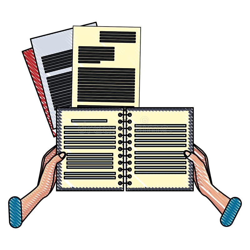 Hand Holding Notebook and Documents Scribble Stock Vector ...