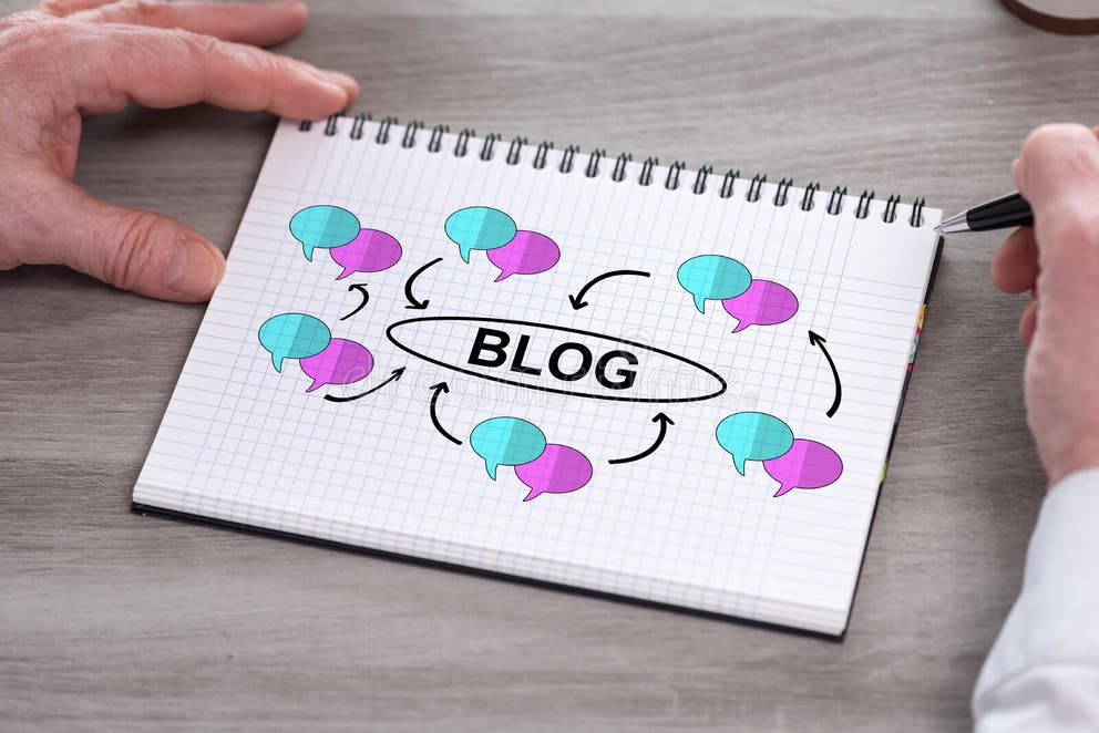 Blog concept on a notepad stock photo. Image of media - 256121570