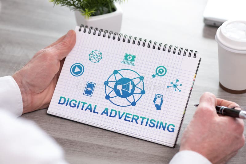 Digital Advertising Concept on a Notepad Stock Image - Image of hand ...