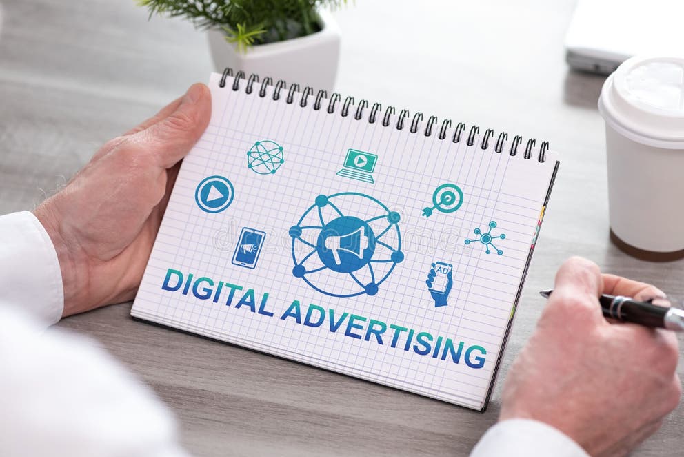 Digital Advertising Concept on a Notepad Stock Image - Image of hand ...