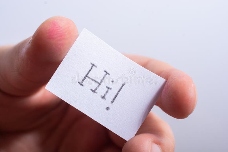 Hand Holding Notepaper with HELLO Wording on White Stock Image - Image ...