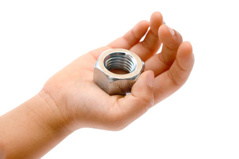 Hand Holding a Nut stock image. Image of hexagonal, tighten - 23624249