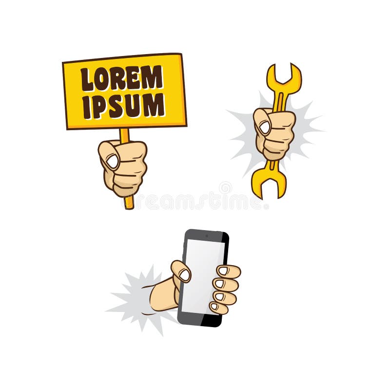 Hand holding object set stock vector. Illustration of cartoon - 72329926