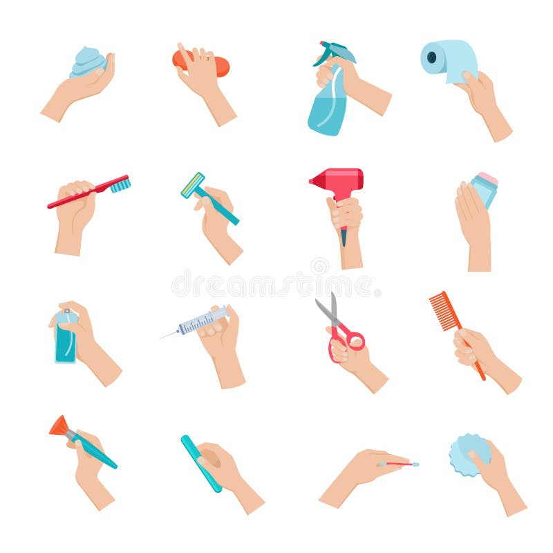 Hand Holding Objects Icons Set Stock Vector - Illustration of household ...