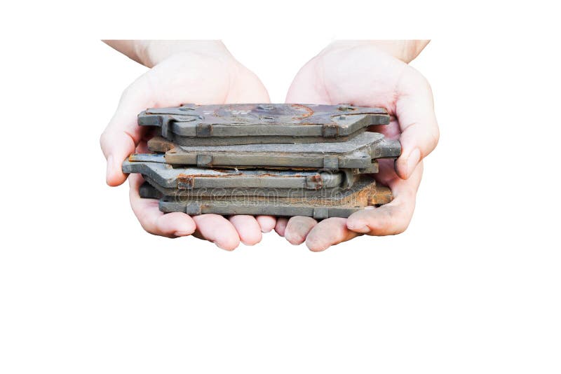 Hand Holding Old Brake Pads Stock Photo - Image of repair, hand: 246410598