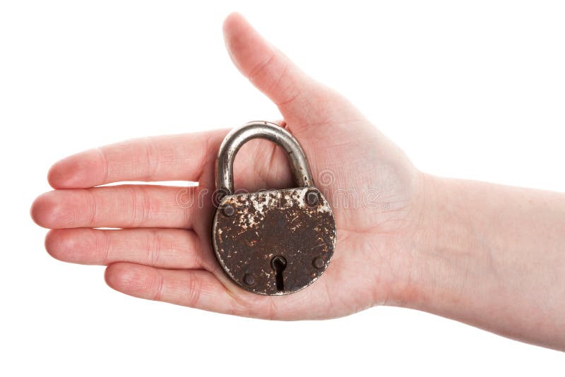 Hand holding old padlock stock photo. Image of fingers - 63598044