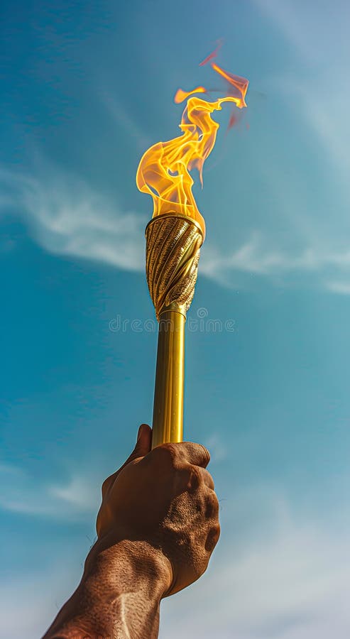 A Hand Holding the Olympic Torch Against the Sky Stock Image - Image of ...