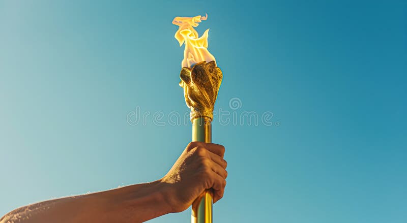A Hand Holding the Olympic Torch Against the Sky Stock Photo - Image of ...
