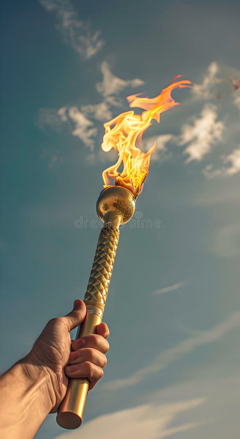 A Hand Holding the Olympic Torch Against the Sky Stock Image - Image of ...