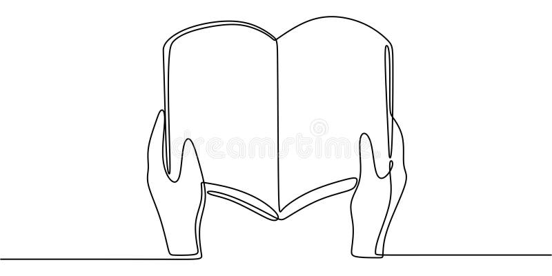 Hand Holding an Open Book in Continuous Line Drawing, Representing ...