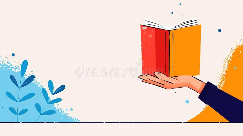 Hand Holding Open Book with Copy Space Stock Illustration ...