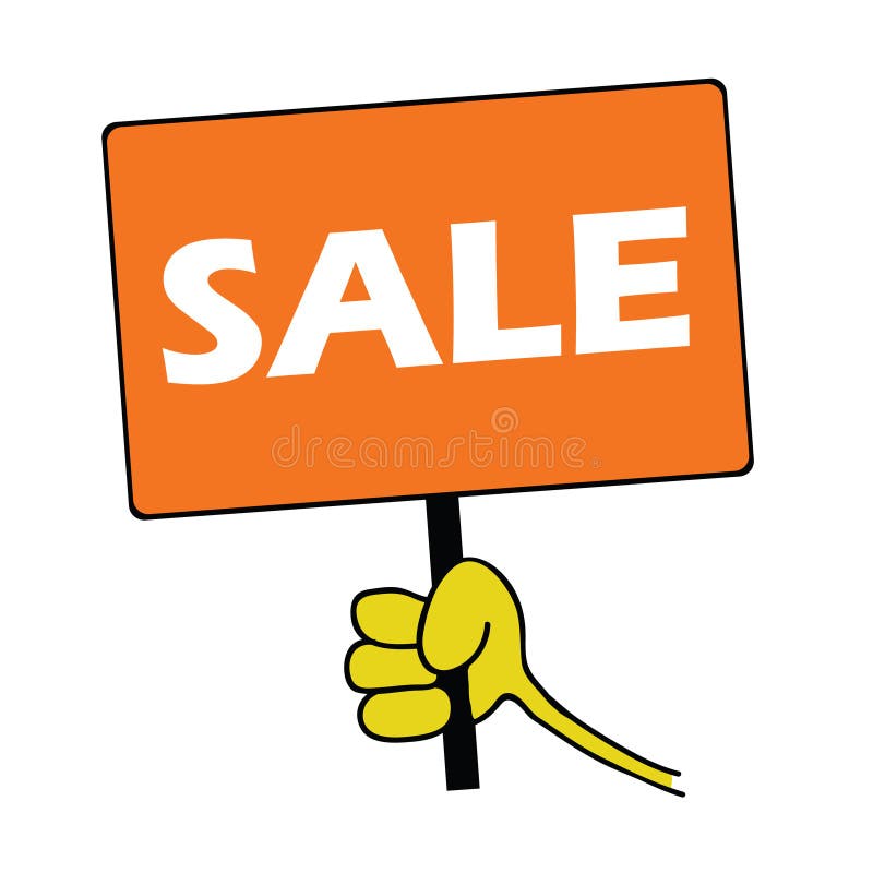 Hand Holding Orange Board with Sale Message Stock Vector - Illustration ...