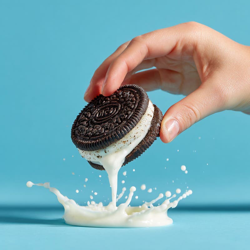 Hand Dips Oreo Cookie into Milk Causing a Splash of Creamy ...