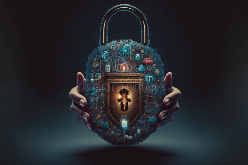 A Hand Holding a Padlock with a Lock on it and Icons on it Stock ...