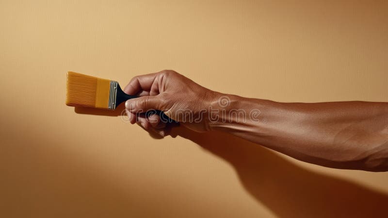 A Hand Holding a Paint Brush Against the Wall, AI Stock Image - Image ...