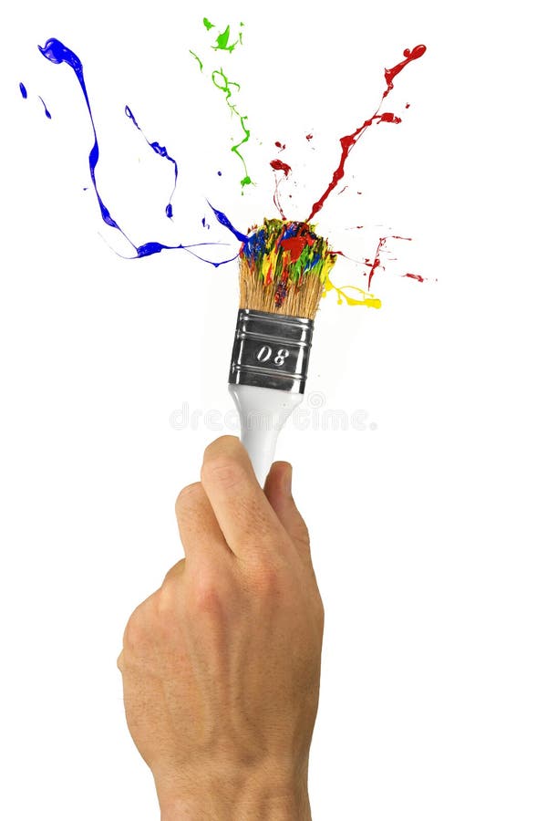 Hand Holding Paintbrush with Paint Burst Stock Photo - Image of open ...