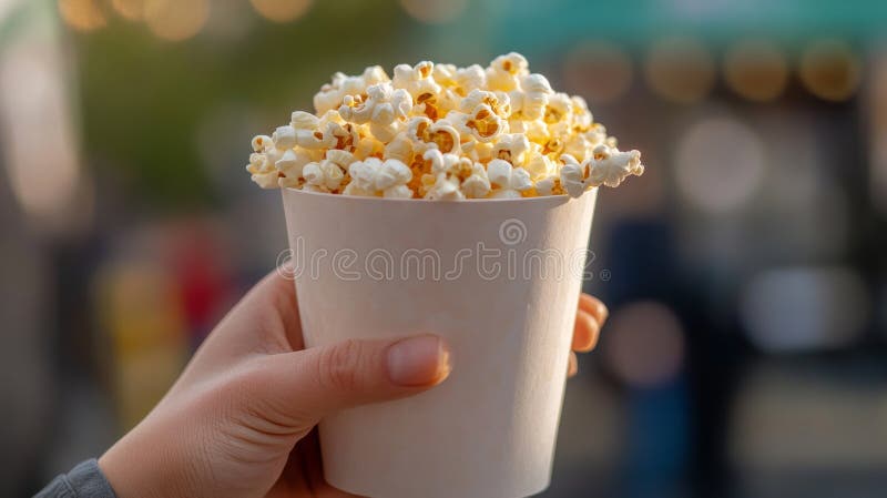 Hand Holding a Paper Cup Filled with Fresh Popcorn Stock Illustration ...