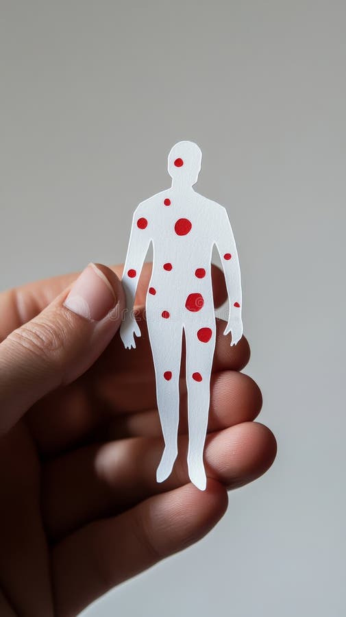 Hand Holding a Paper Cutout Figure with Red Rash Spots Representing ...