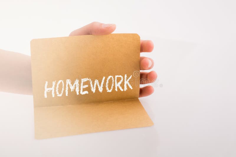 Hand Holding a Paper with Homework Label Stock Illustration ...