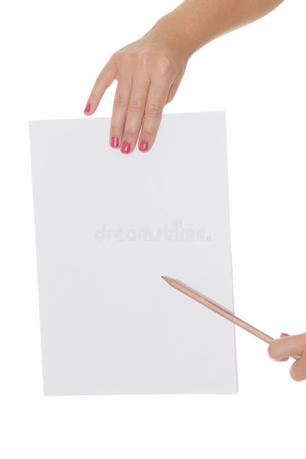Hand Holding Paper and Pensil Pointing Stock Photo - Image of ...